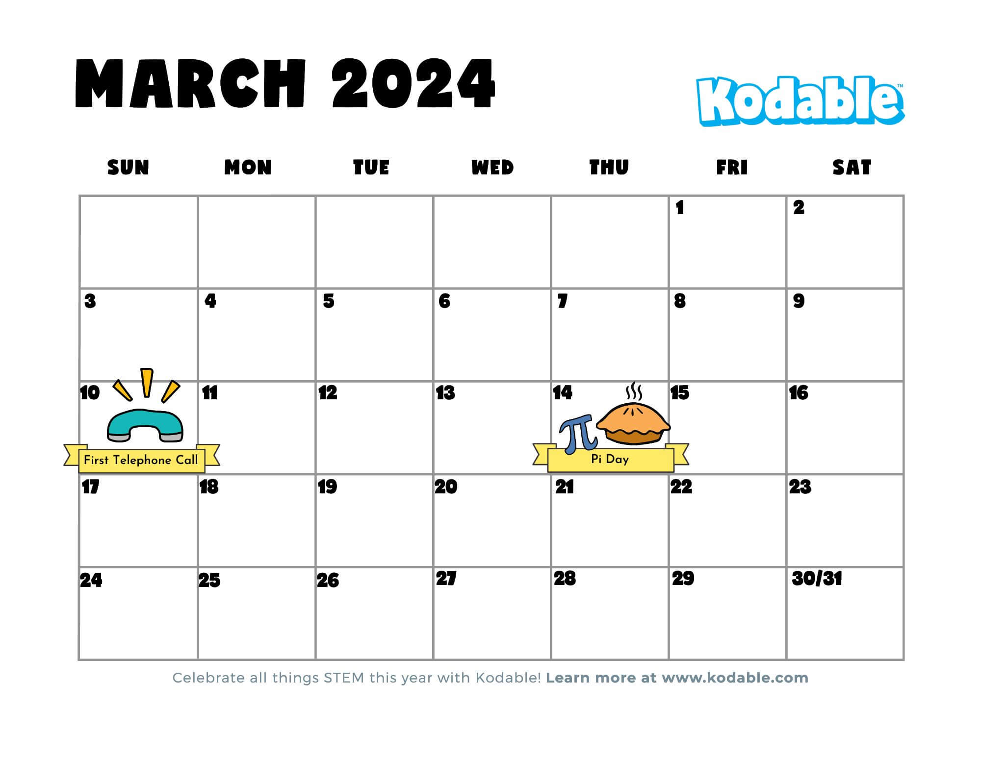 2023-2024 STEM Events Calendar and Holidays for Teachers | Kodable